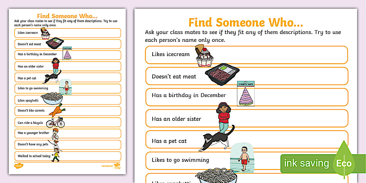 Editable 'Find Someone Who...' Questionnaire Sheets - Twinkl