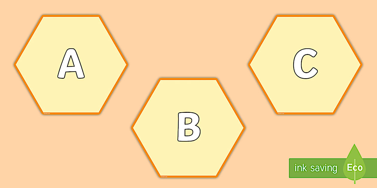 Editable A-Z Alphabet on Hexagon Honeycombs Display Lettering