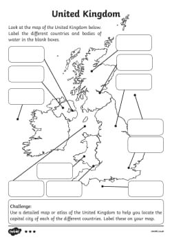 Countries of the United Kingdom and Surrounding Seas Labelling Worksheet