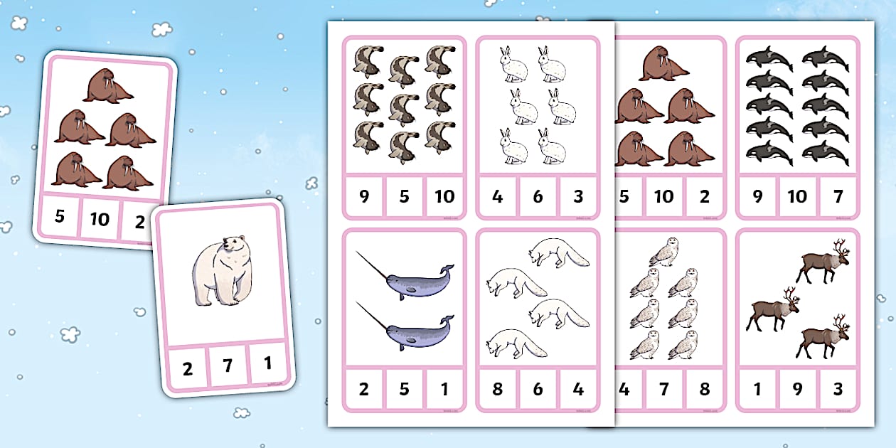 👉 Arctic Animals Peg Counting (teacher made) - Twinkl