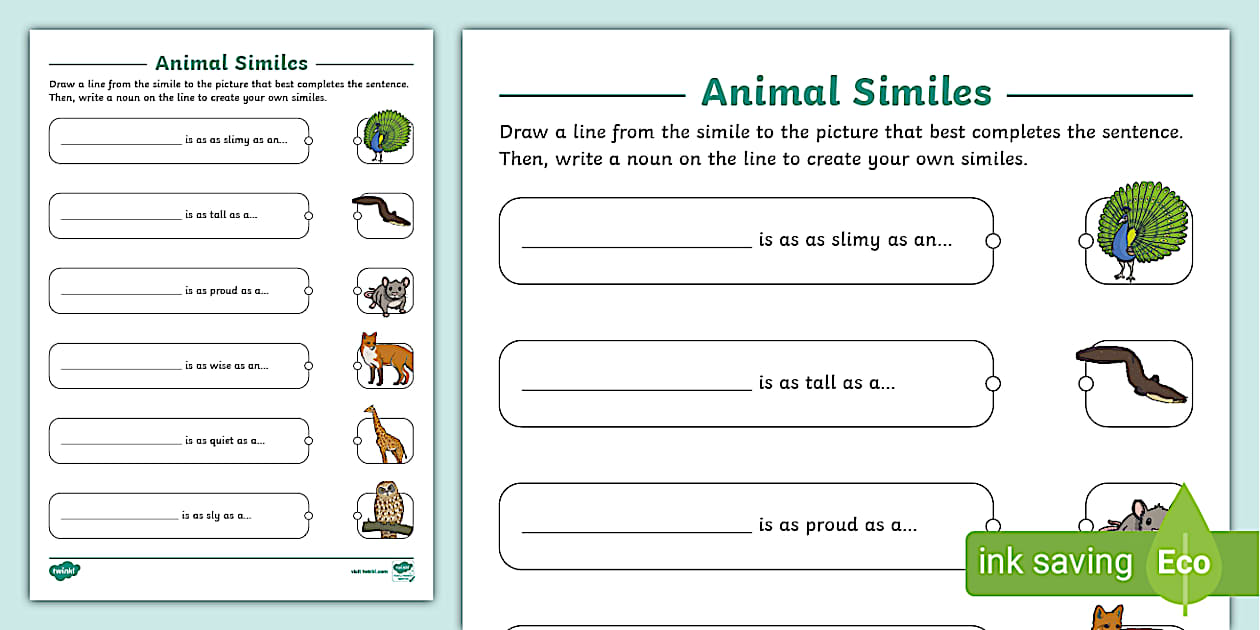 Complete the Animal Similes Worksheet (teacher made)