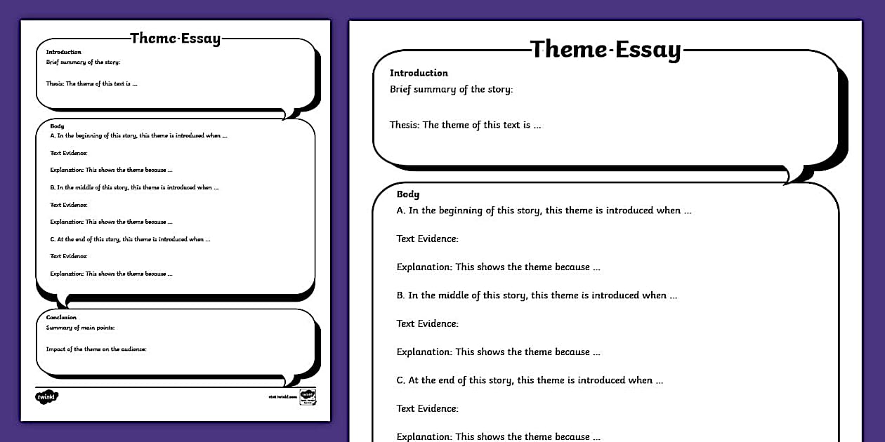 Theme Essay Outline for 6th-8th Grade (teacher made)