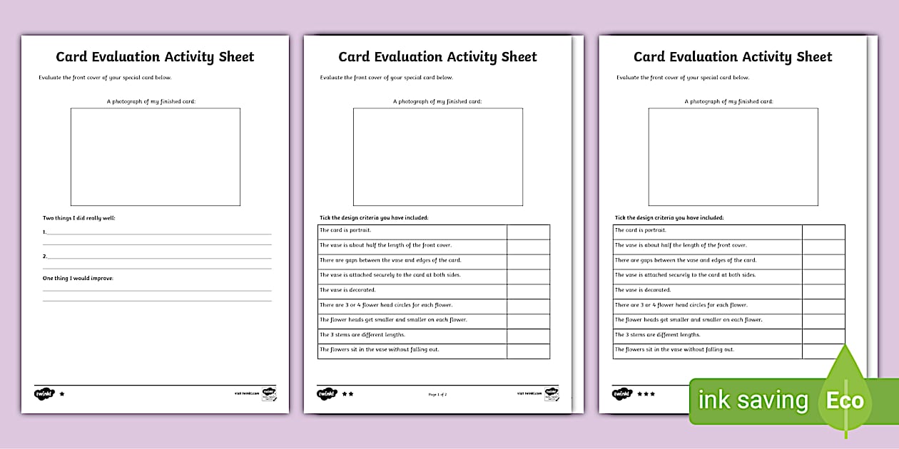 Mother's Day Card Evaluation Differentiated Worksheets