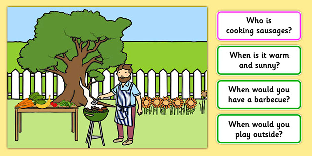 Editable Barbecue Picture and Questions - Twinkl