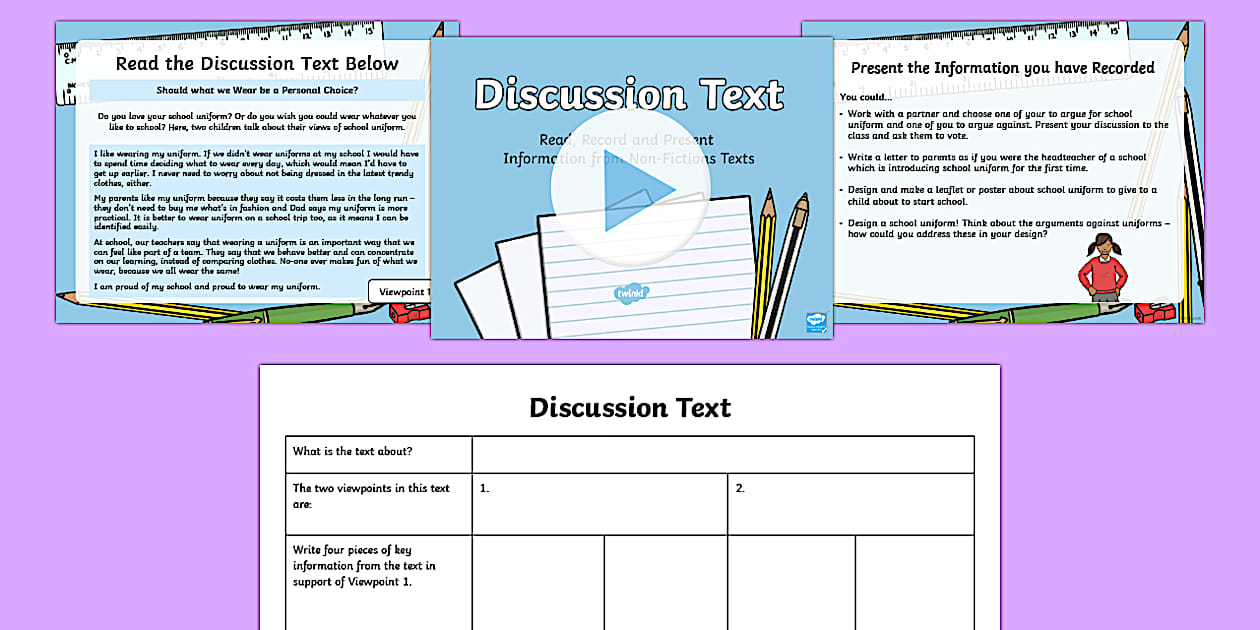 Discussion Text Read, Record and Present Information Lesson Pack - deliver