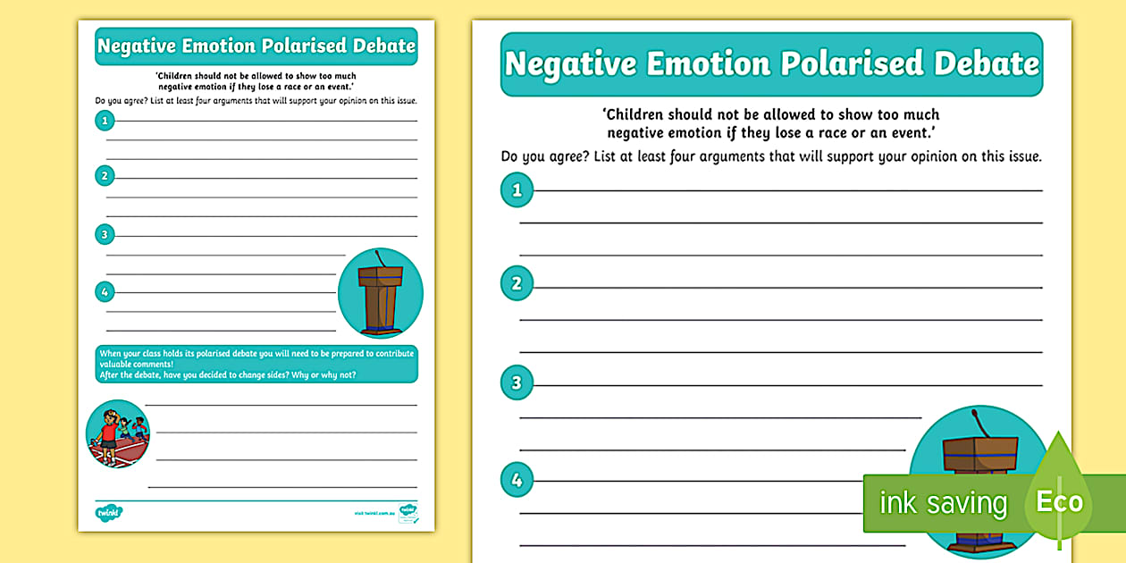 TAS Negative Emotion Polarised Debate Activity - Twinkl