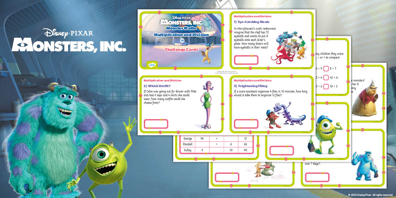 👉 Monsters, Inc.: Monster Maths Multiplication and Division Challenge Cards