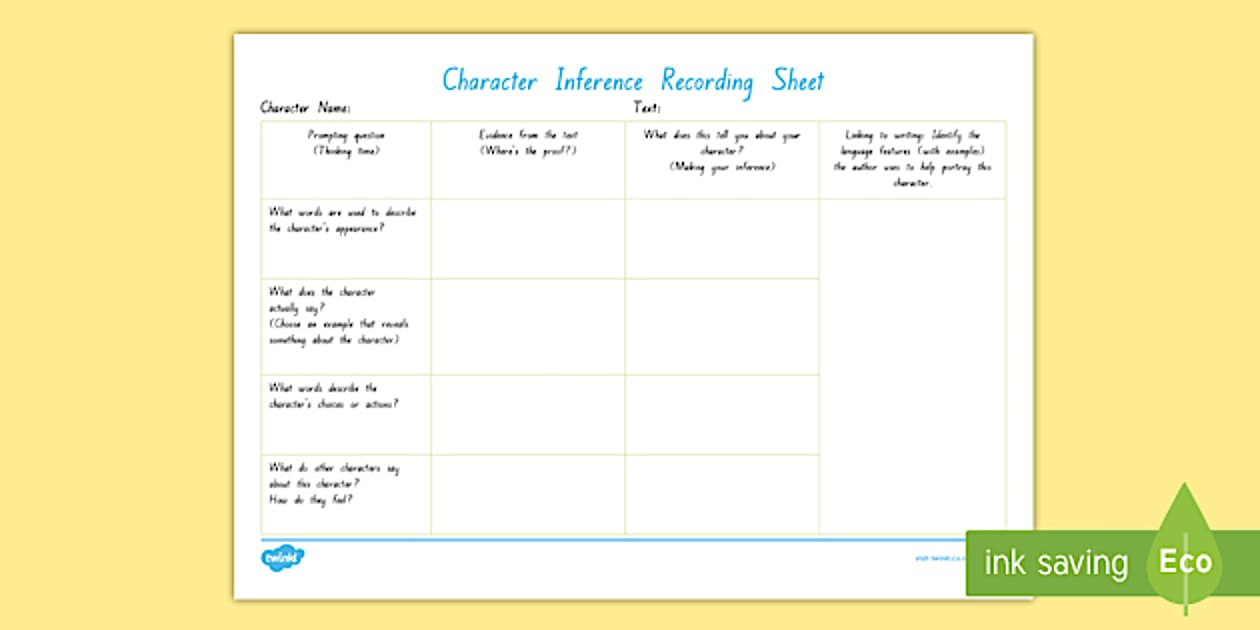 Character Inference Recording Sheet | Twinkl NZ English