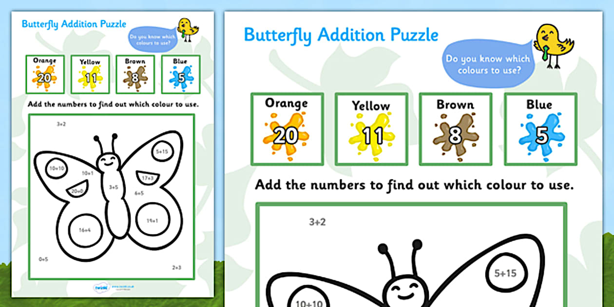Butterfly Addition Puzzle (0-20) (teacher made) - Twinkl