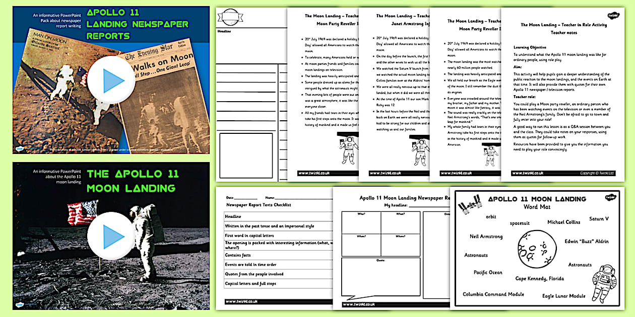Apollo 11 Moon Landing Newspaper Report Teaching Pack - Twinkl