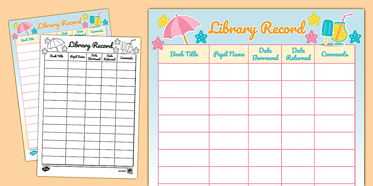 Summer Vibes Themed Library Record (teacher made) - Twinkl