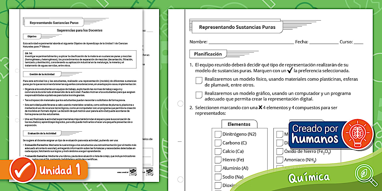 experimento | Sustancias puras | elementos | compuestos | 7º