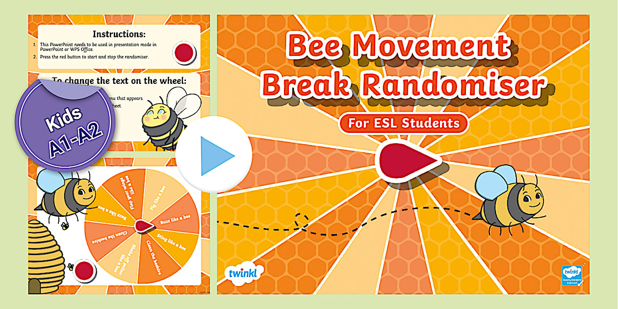 ESL Bee Movement Break Randomiser [Kids, A1-A2] - Twinkl