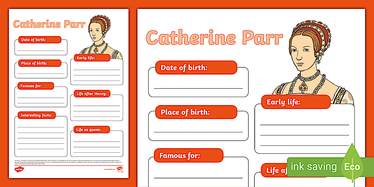 Catherine Parr Fact File Template | Twinkl | KS1 | History