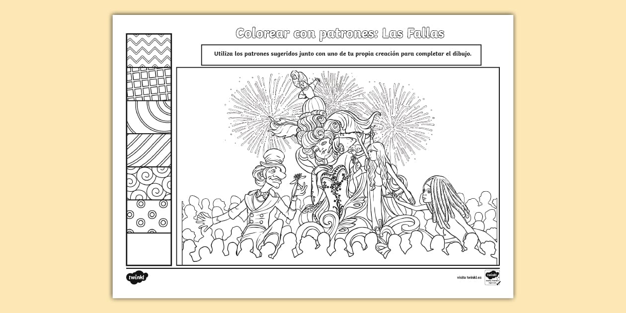 Ficha de actividad: Colorear con patrones - Las Fallas