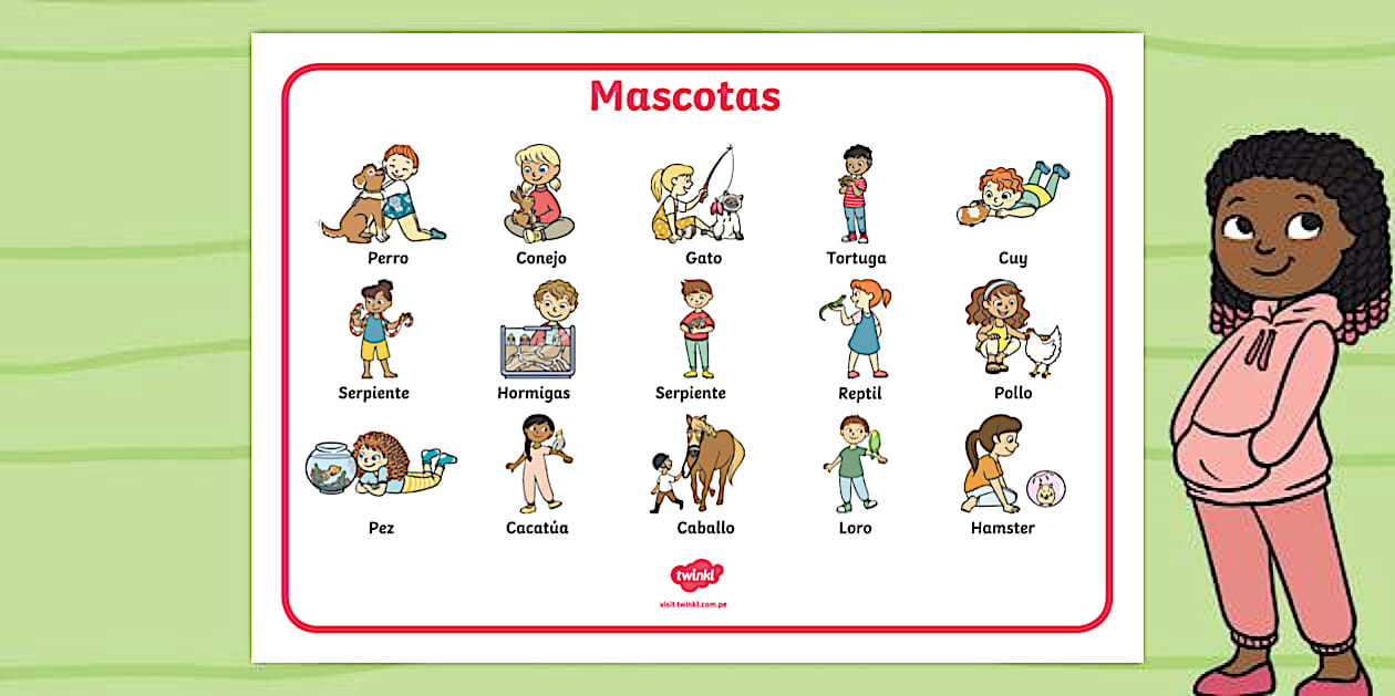 Todos somos diferentes: Cartel de vocabulario mascotas- Guía de trabajo