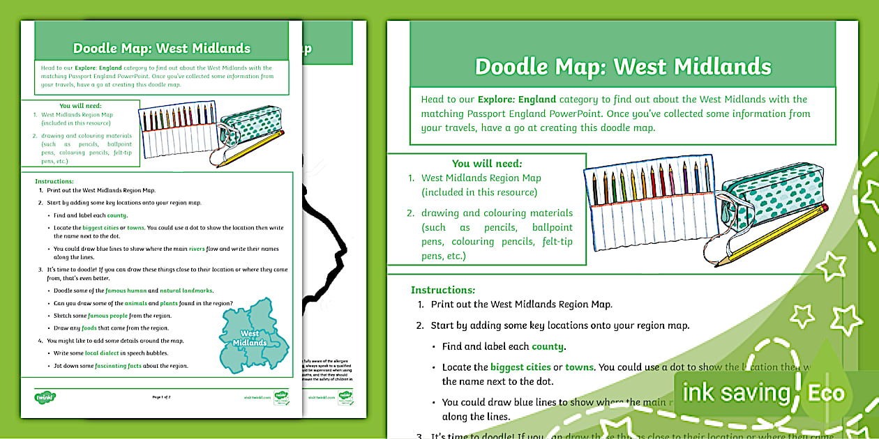 Doodle Map: West Midlands (Ages 5 - 11) (teacher made)