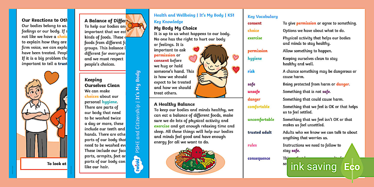 PSHE: KS1 It's My Body - Knowledge Organiser (Teacher-Made)