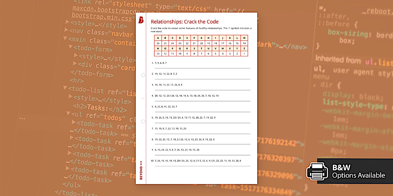 Relationships: Crack the Code Worksheet (Teacher-Made)
