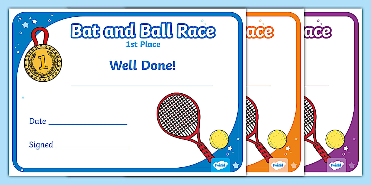 * NEW * Sports Day Bat and Ball Race Certificates - Twinkl