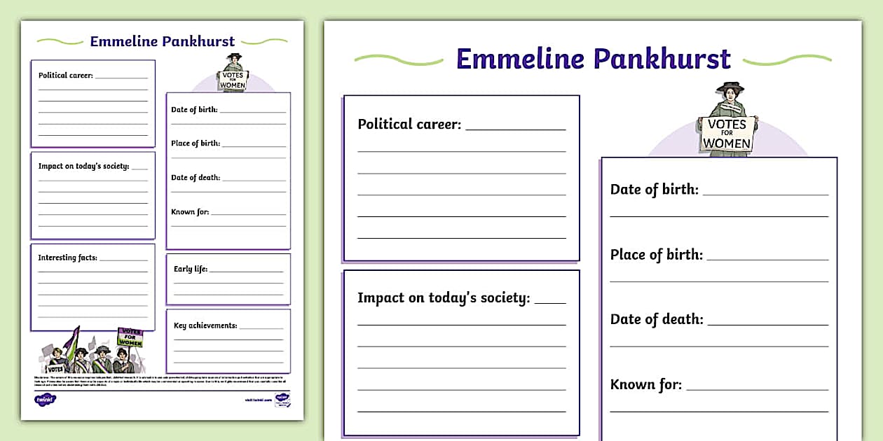 Emmeline Pankhurst Fact File Template - History Resource