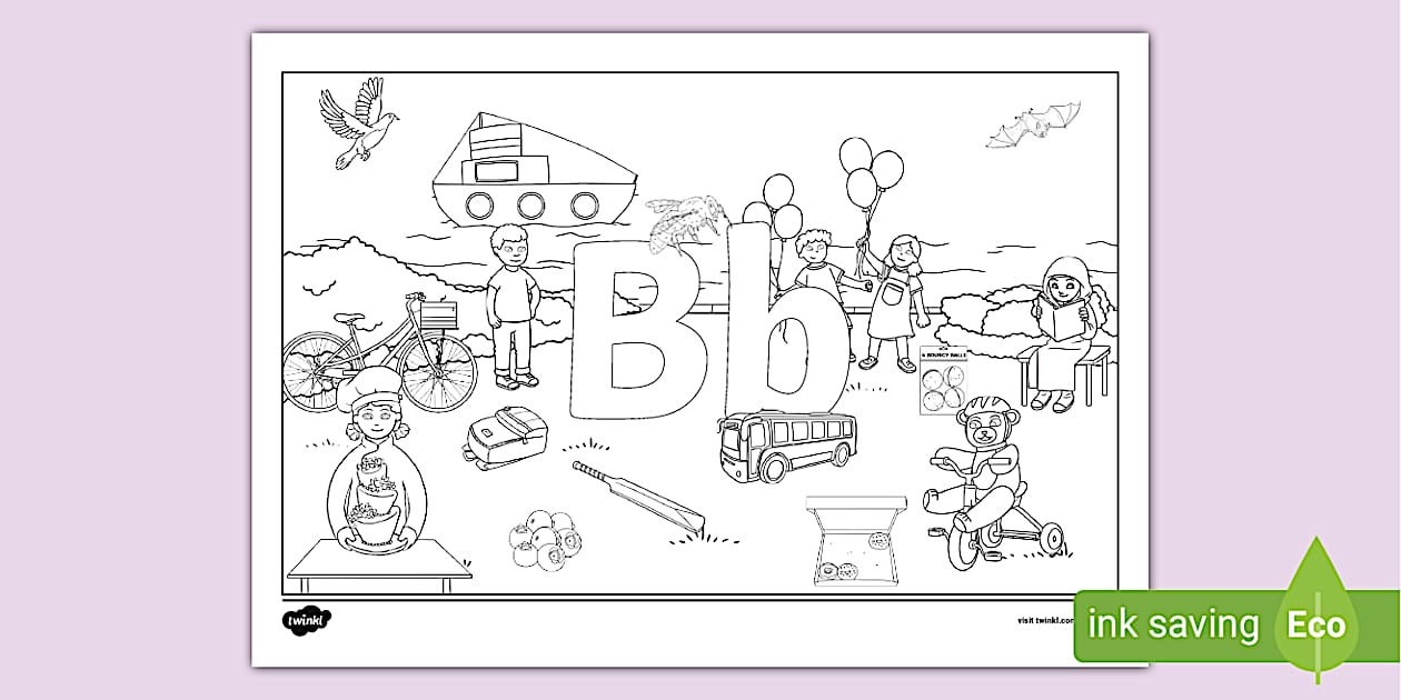 B Sound Loaded Colouring Page, B Words (Teacher-Made)