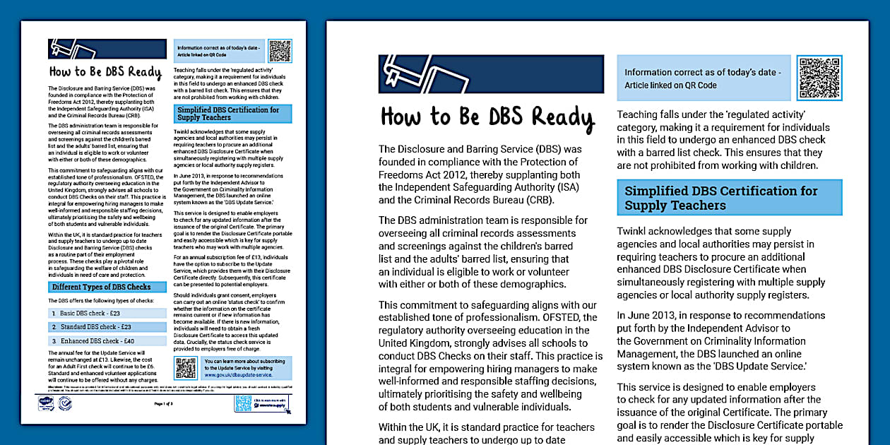 Supply Teacher How To Be DBS Ready Information Sheet