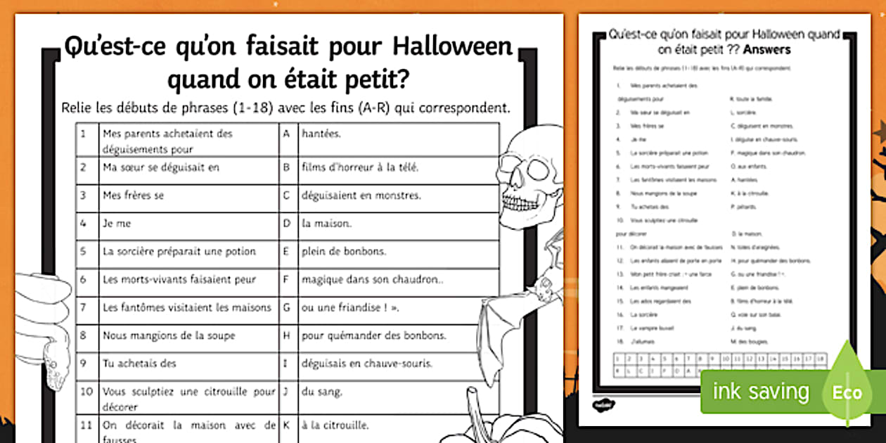 Halloween Imperfect Tense Match Up Worksheet / Worksheet, worksheet