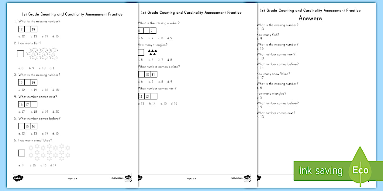 First Grade Counting and Cardinality Assessment - Twinkl