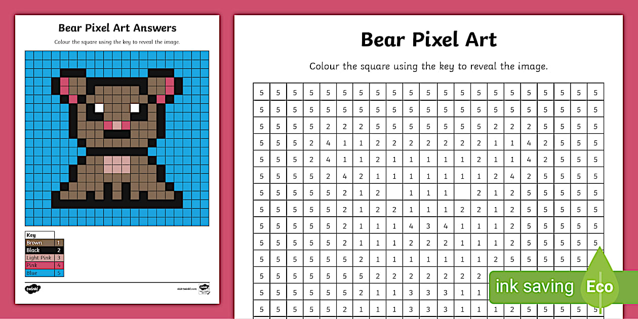 Bear Pixel Art Template (teacher made) - Twinkl