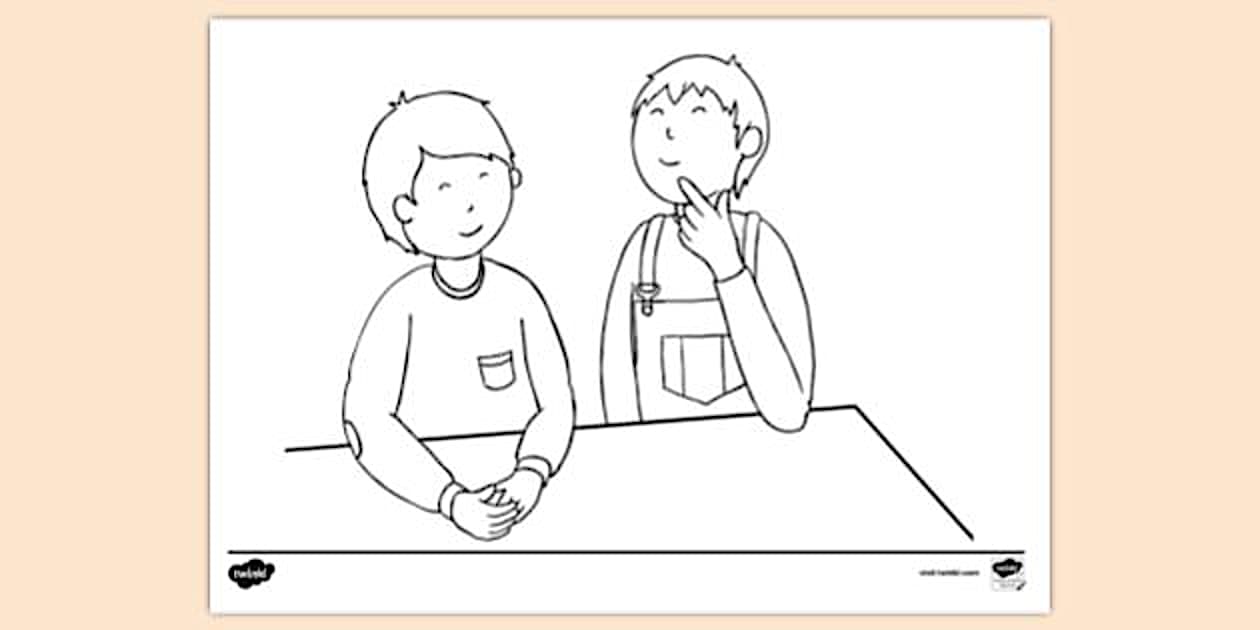 Two Boys Thinking Colouring | Colouring Sheets - Twinkl