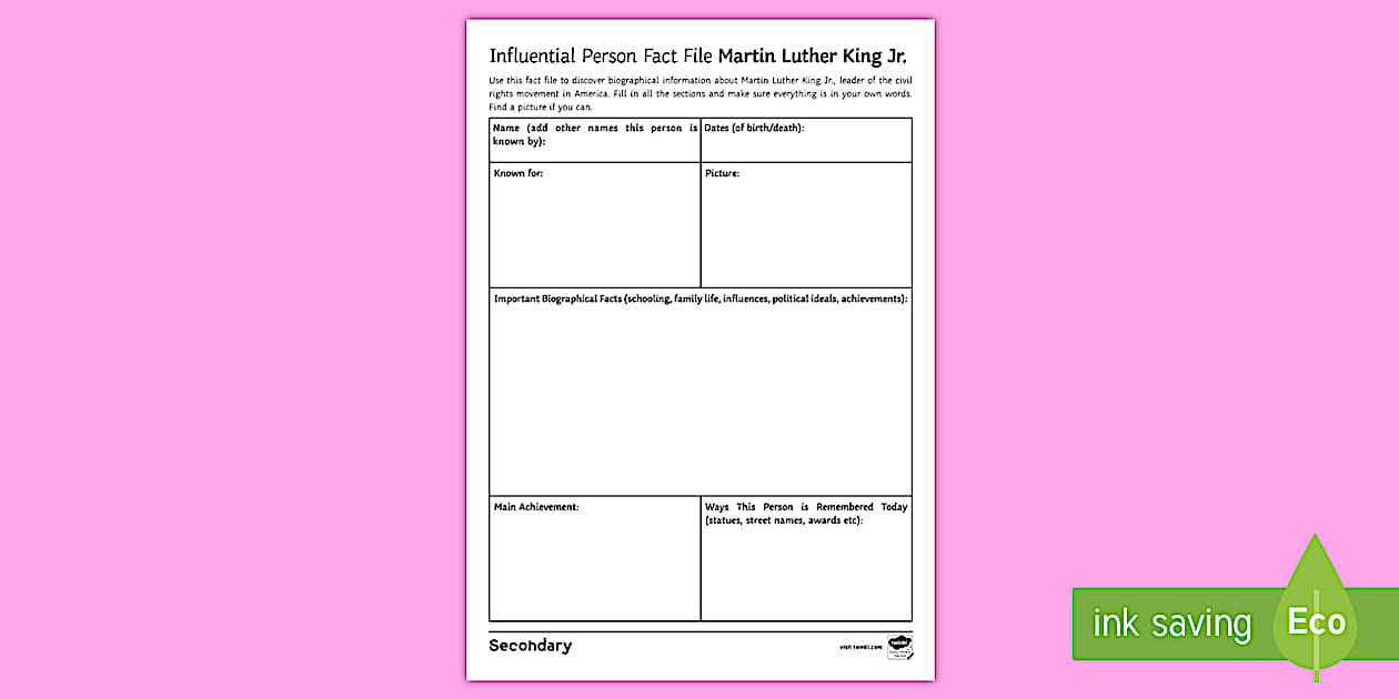 Martin Luther King Facts Worksheet / Worksheet - Twinkl