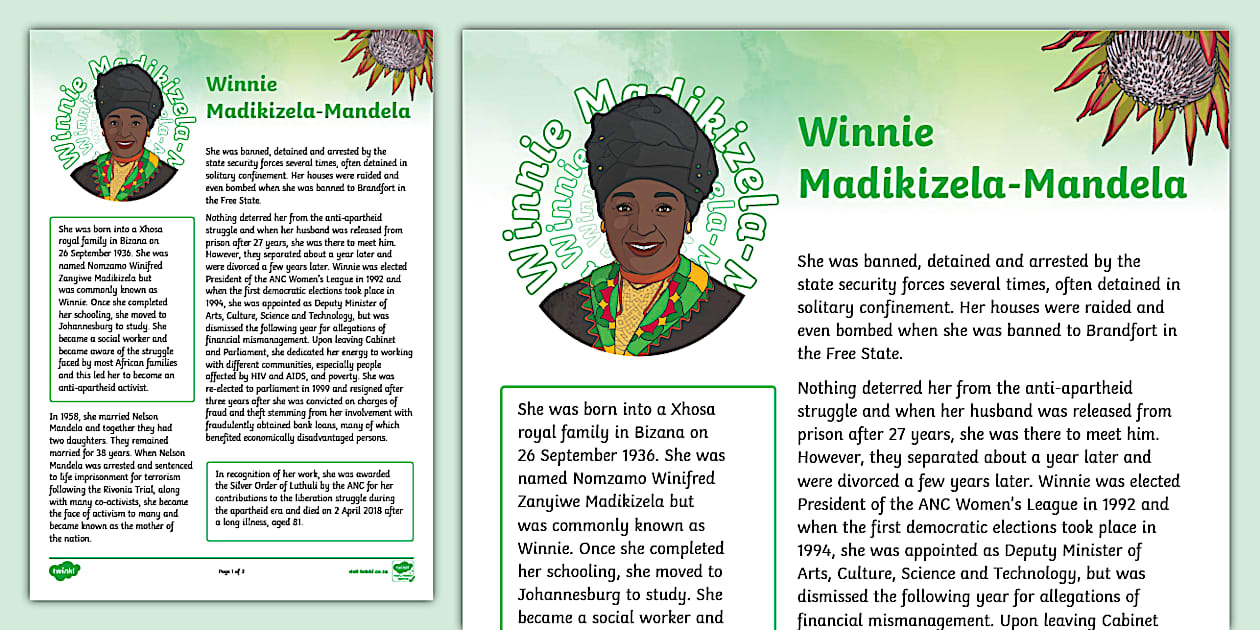 Winnie Mandela Biography (PDF) Reading Comprehension