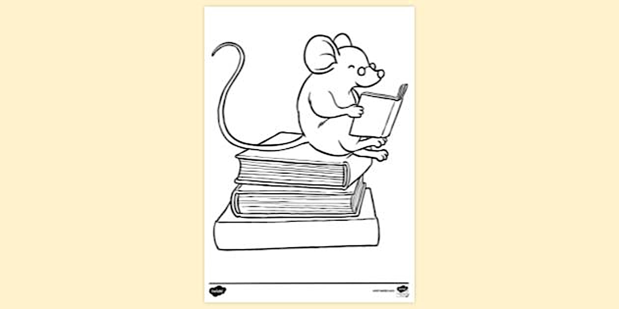 Mouse Reading a Book Colouring Sheet | Colouring Sheets