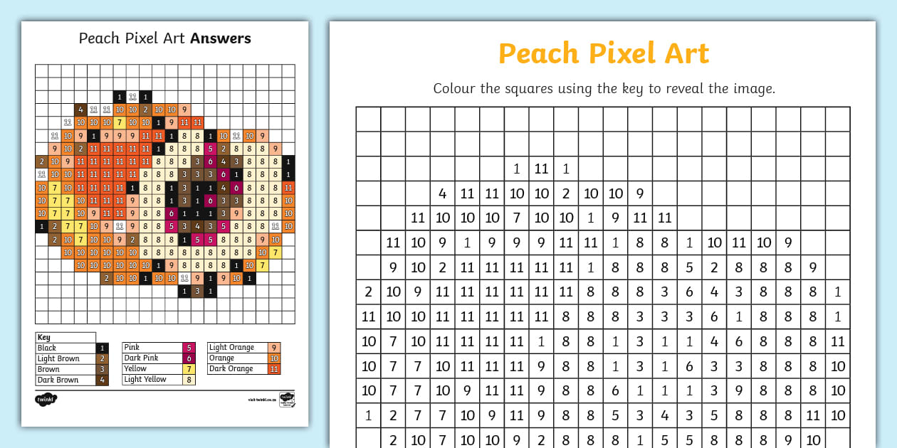 Peach Pixel Art Template (teacher made) - Twinkl