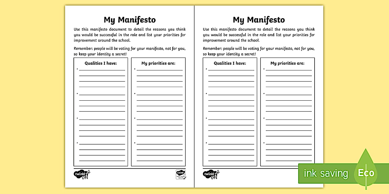 Pupil Voice - School Community - School Council - My Manifesto UKS2 ...