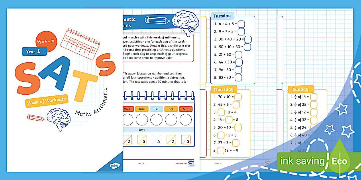 Year 2 SATs Maths Arithmetic Week of Workouts (Ages 6 - 7)