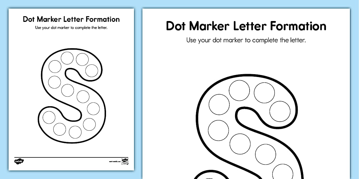 Lowercase Letter s: Dot Marker Letter Formation Worksheet