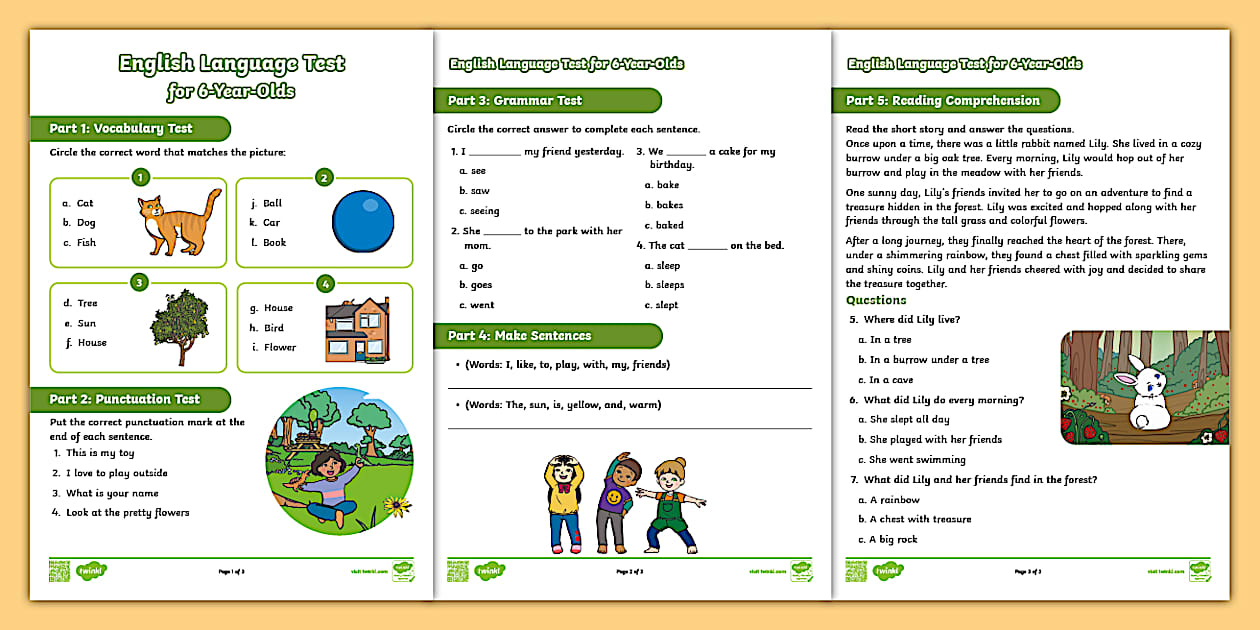 Primary 1 English Test Paper Set 2 (teacher made) - Twinkl