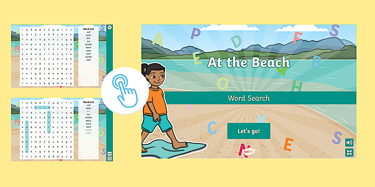 * NEW * At the Beach Interactive Word Search - Twinkl