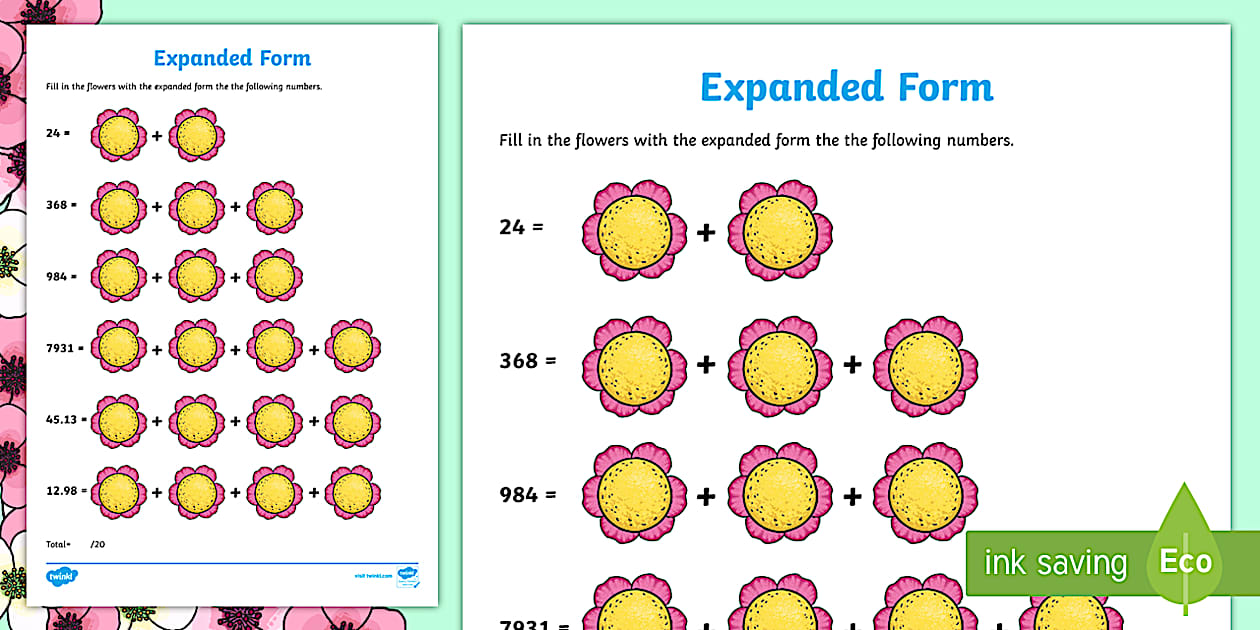 Spring Themed Expanded Form Numbers Worksheet / Worksheet
