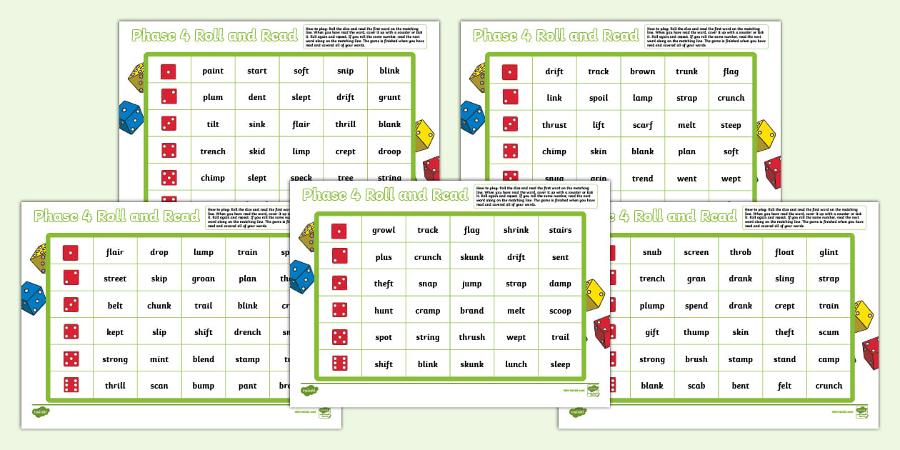 Phase 4 Phonics Roll and Read Pack - KS1 - EYFS - Twinkl