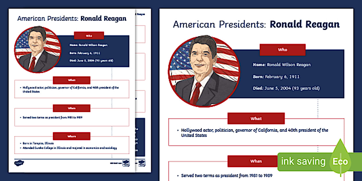 Printable Ronald Reagan Information Sheet | Twinkl - Twinkl
