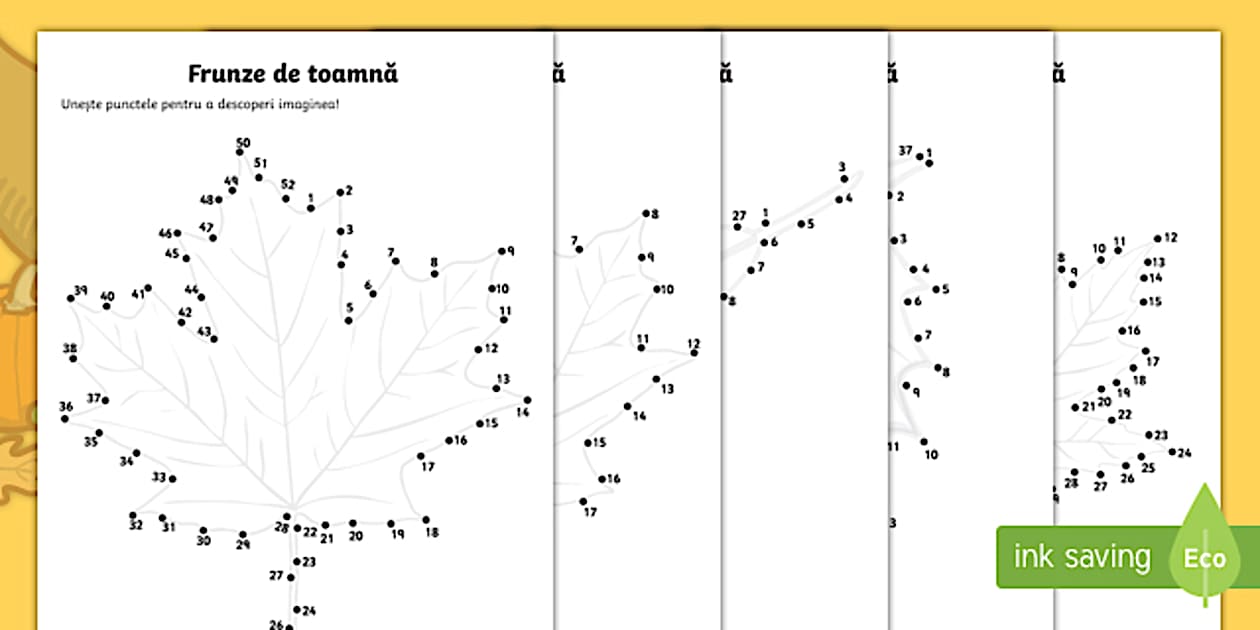 Frunze de toamnă Unește punctele Fișe de lucru - Twinkl