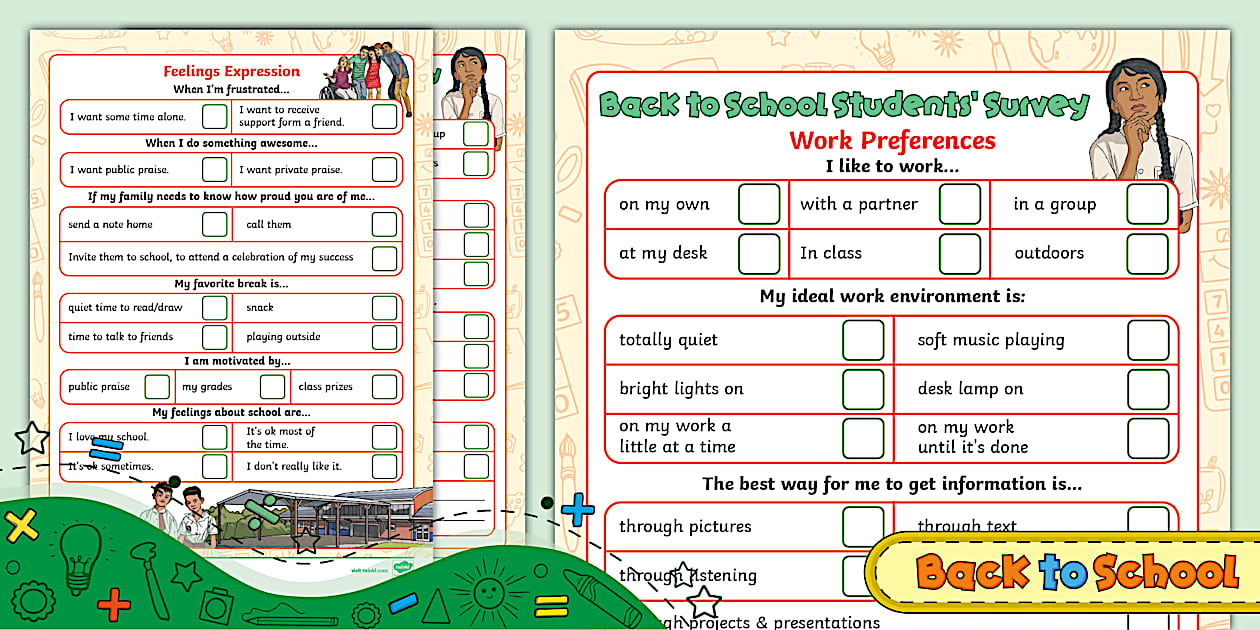 Back to School Students' Survey (teacher made) - Twinkl