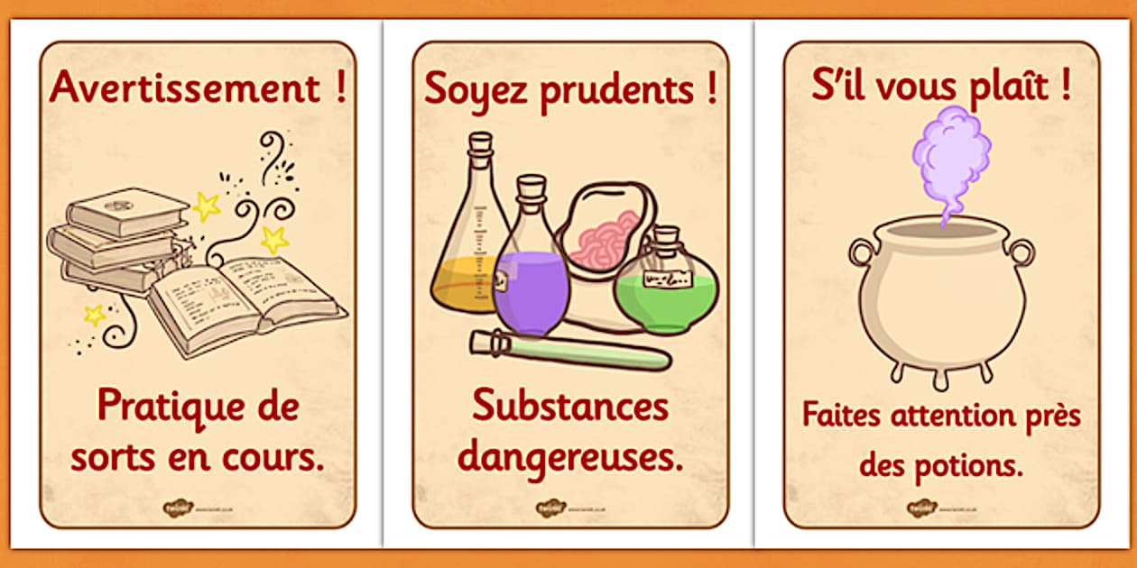 Wizard and Witches Workshop Role Play Safety Signs French