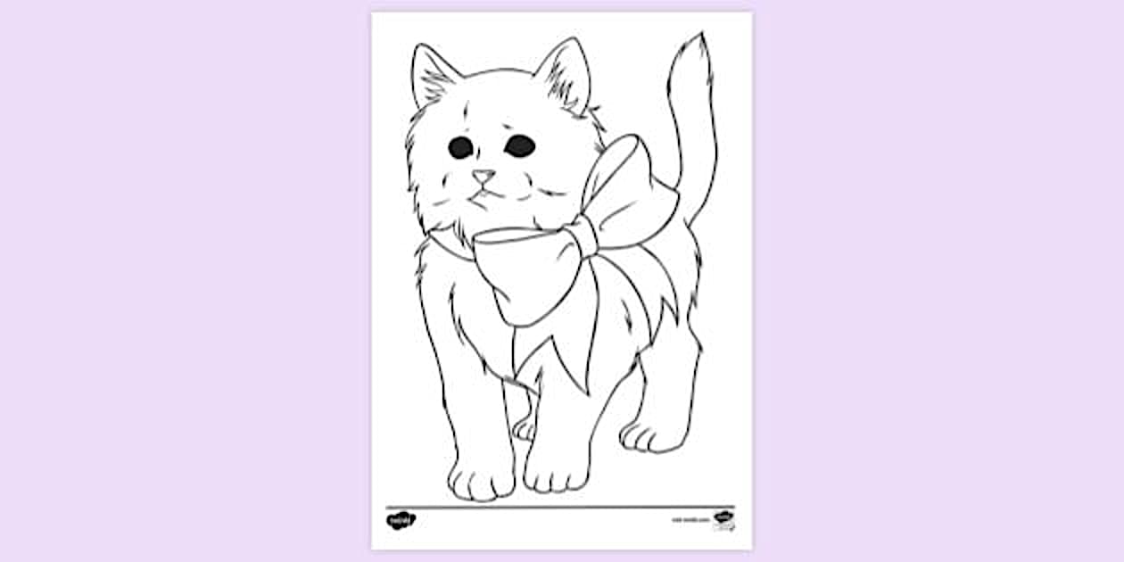Kitten With Bow Colouring Sheet | Colouring Pages - Twinkl