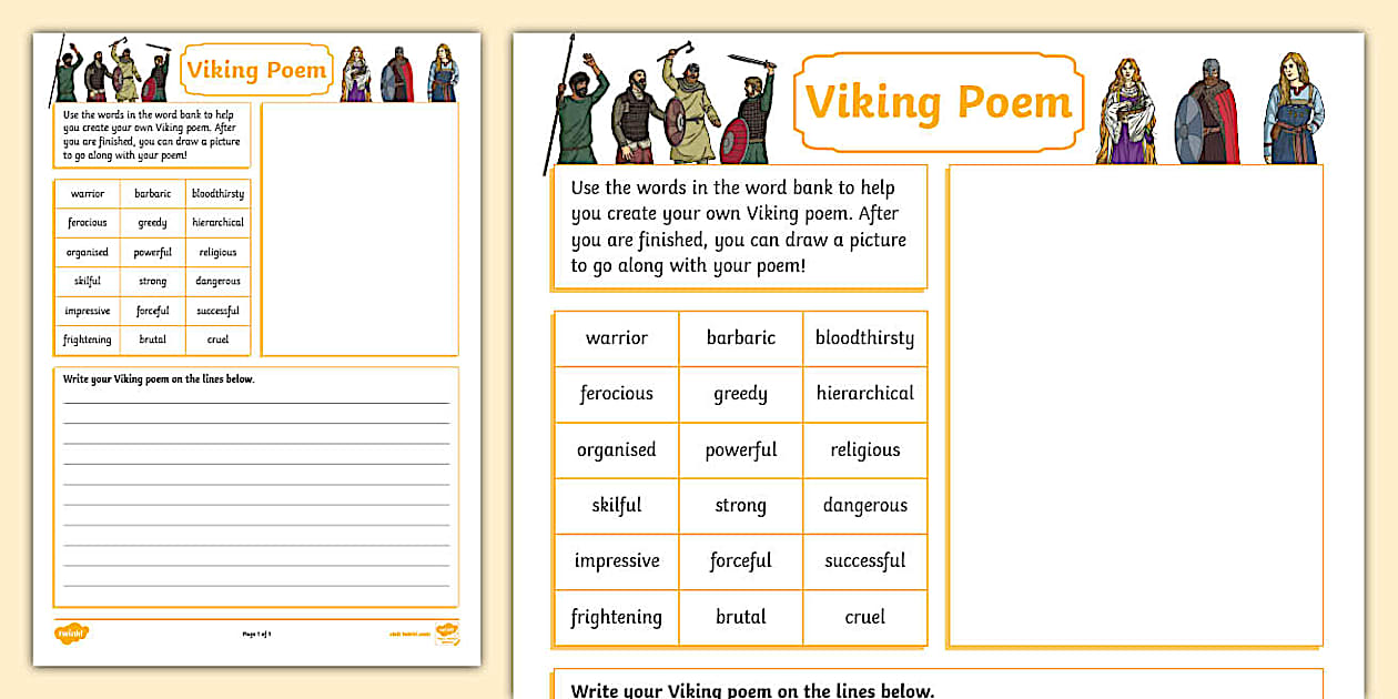 Viking Poem Writing Template (teacher made) - Twinkl
