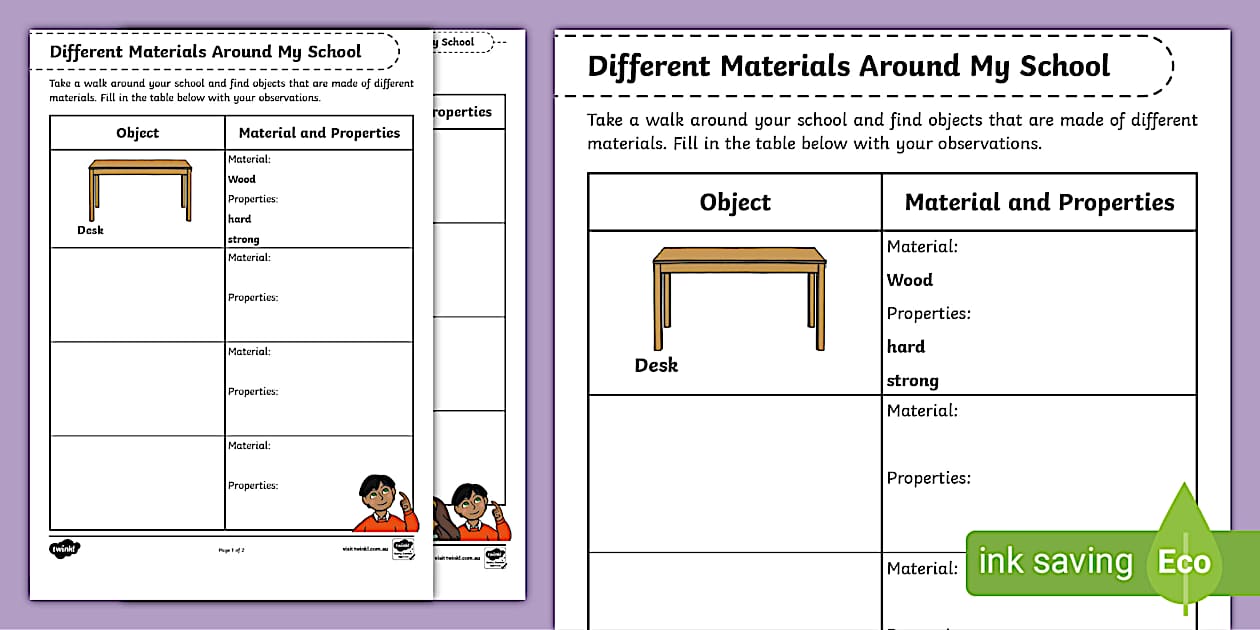 Different Materials Around My School Observation Sheet F-2