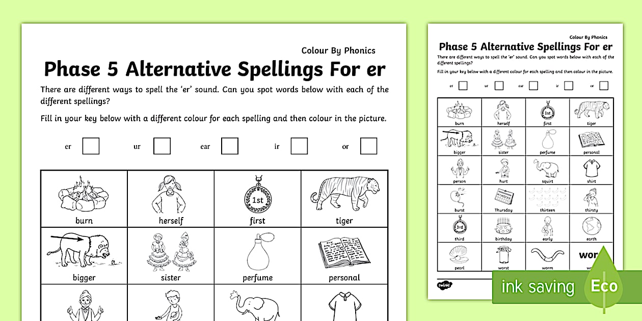 Higher Ability Phase 5 Colour by Spelling 'er' - Twinkl